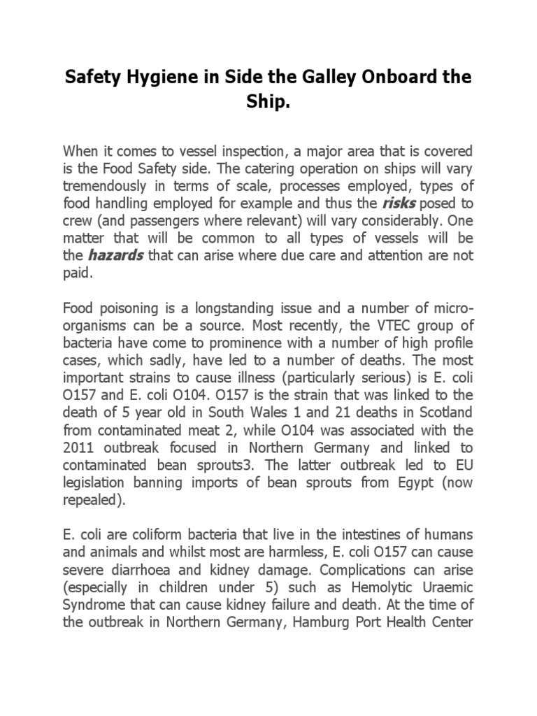 Safety Hygiene in Side The Galley Onboard The Ship | PDF | Escherichia ...