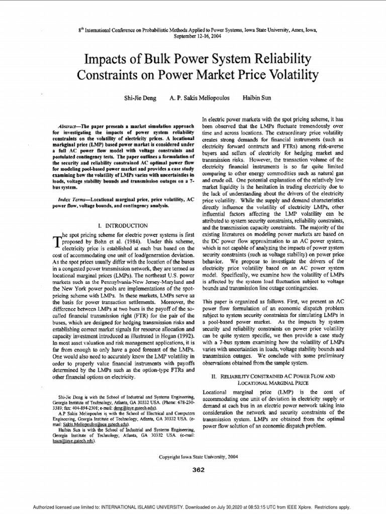 Impacts of Bulk Power System Reliability Constraints On Power Market ...