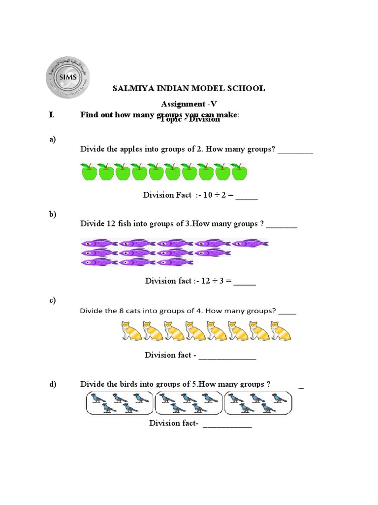 Salmiya Indian Model School Assignment - V Topic - Division | PDF ...