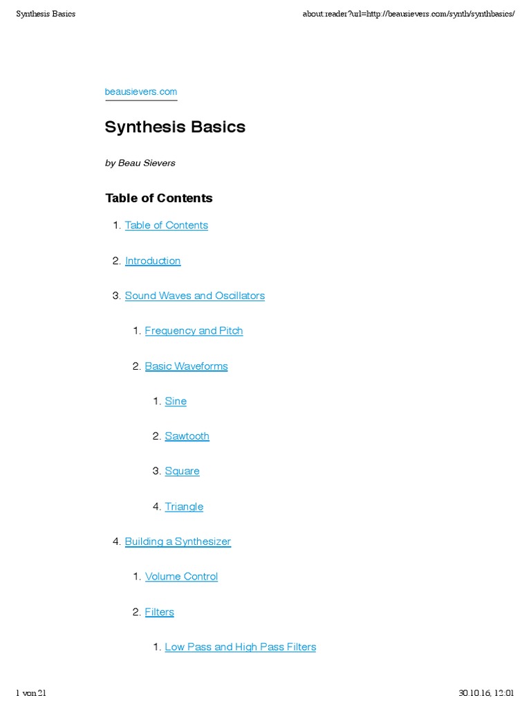 Synthesis Basics: by Beau Sievers | PDF | Synthesizer | Pitch (Music)