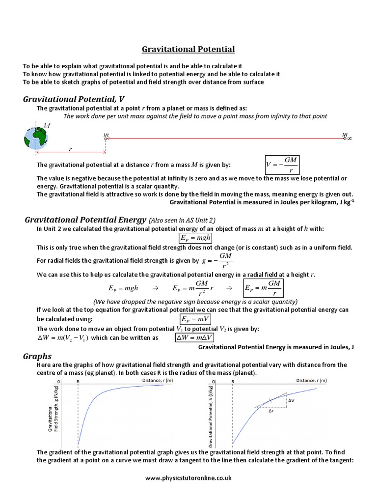 Gravitational Potential NOTES | PDF | Potential Energy | Gravity