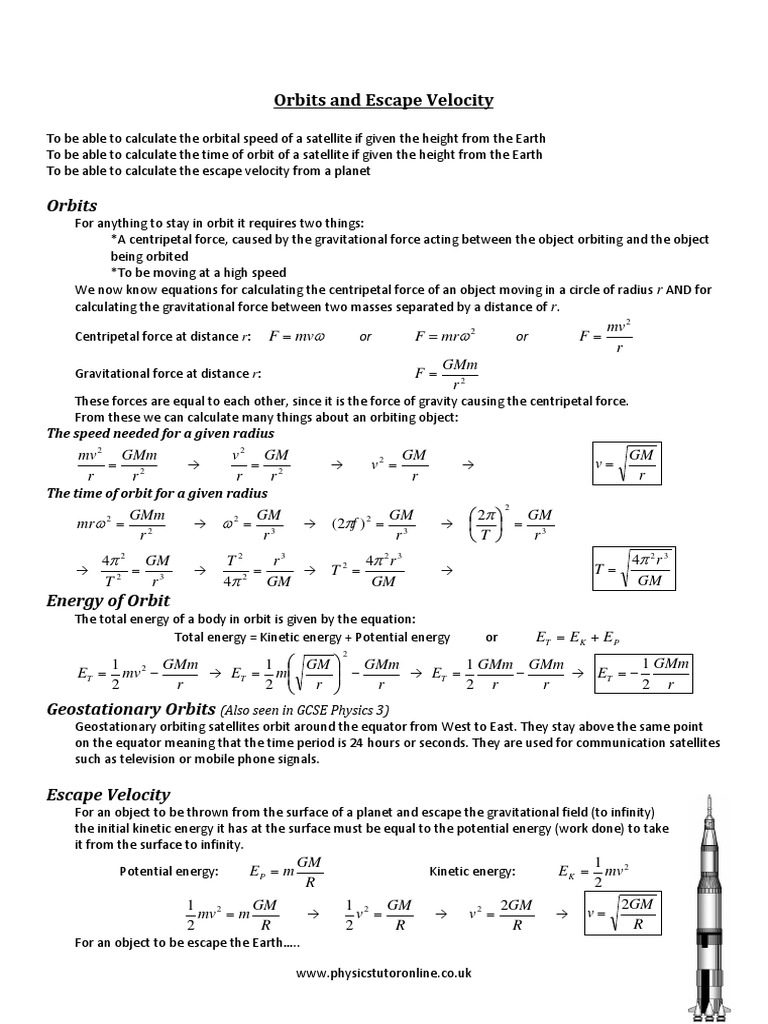 Orbits and Escape Velocity NOTES | PDF | Orbit | Gravity