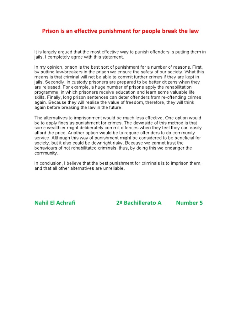 Prison Is An Effective Punishment For People Break The Law | PDF