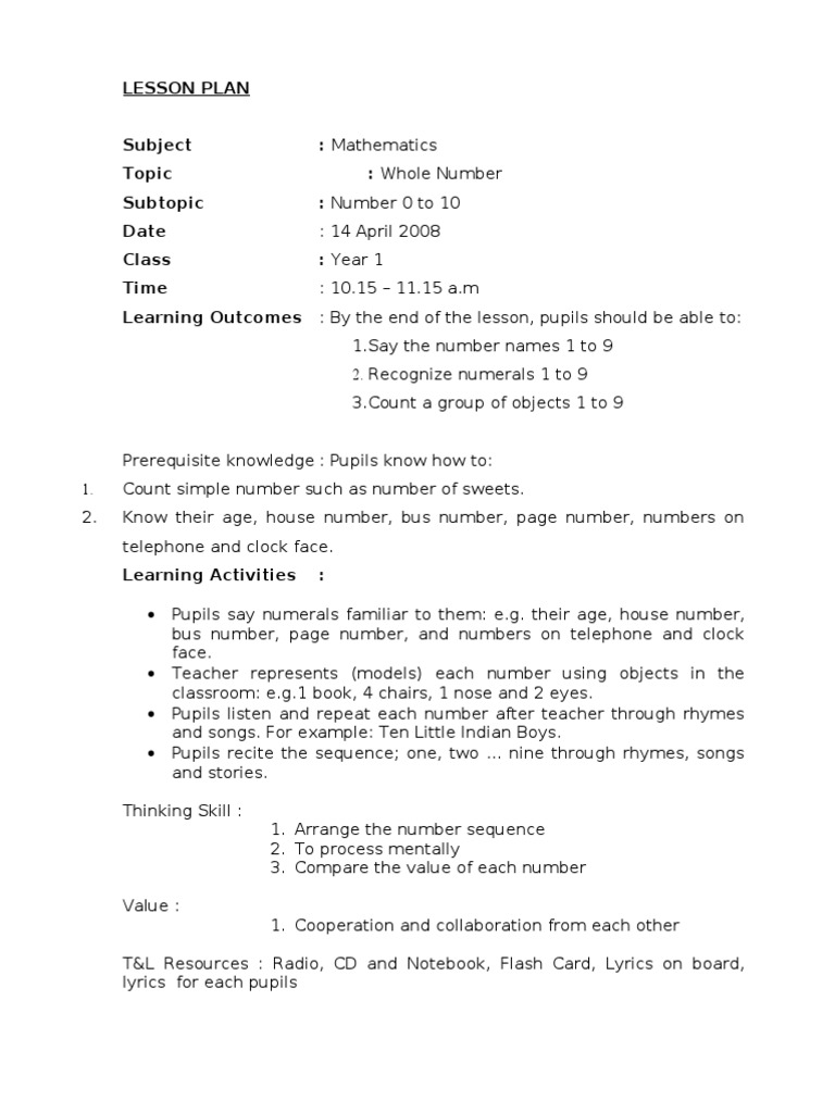 Lesson Plan | PDF | Lesson Plan | Numbers