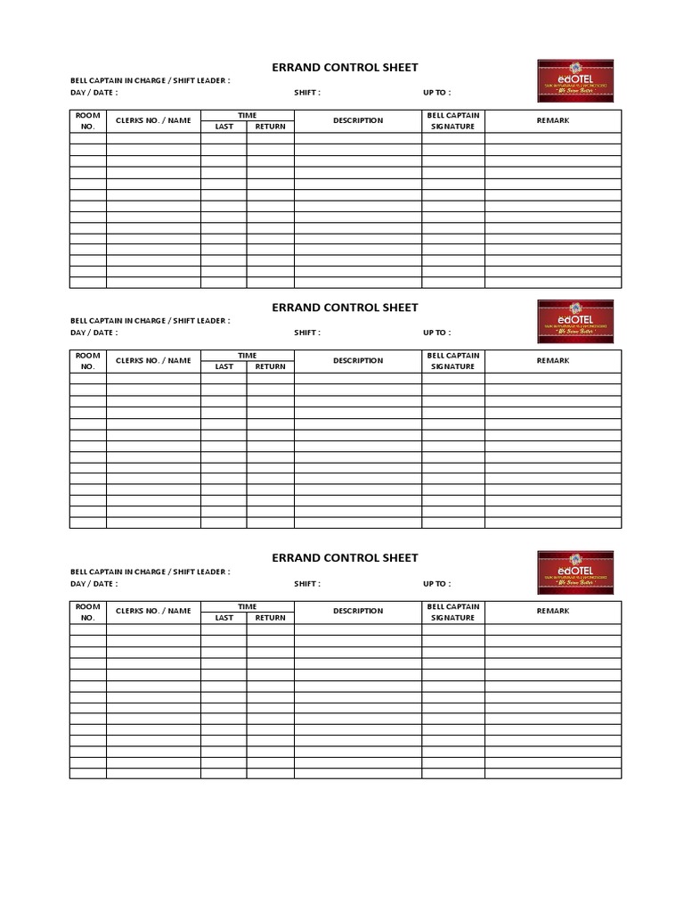 Errand Control Sheet | PDF