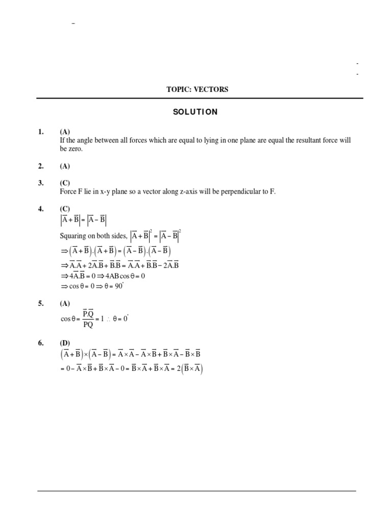 Vectors - Solution | PDF | Elementary Mathematics | Mathematical Analysis
