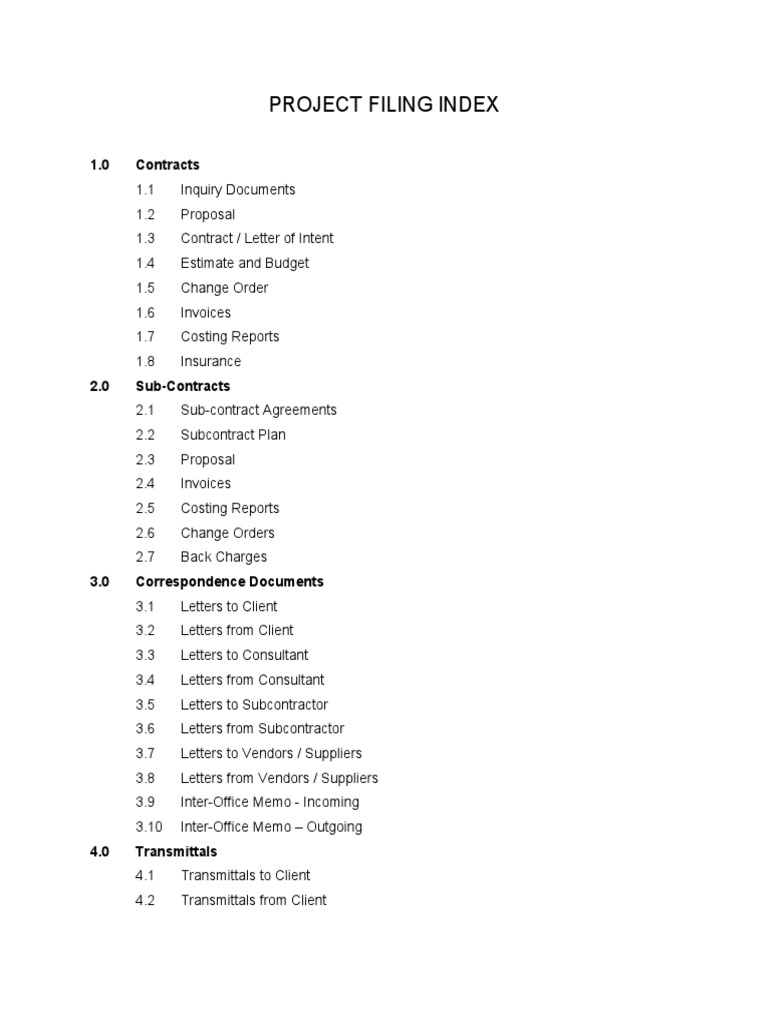 Project Filing Index: 1.0 Contracts | PDF | Procurement | Business