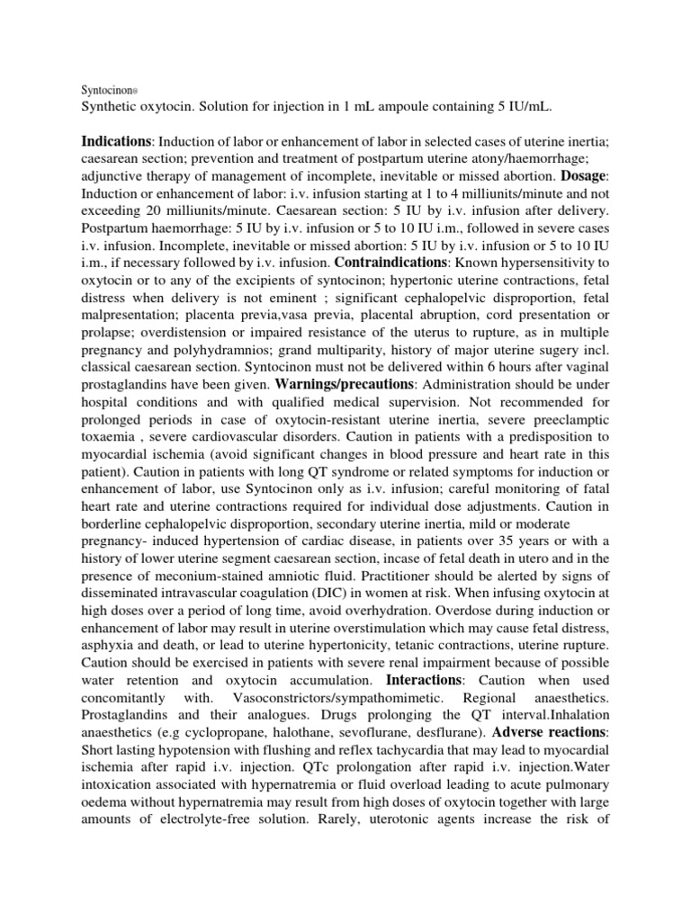 Syntocinon | PDF | Childbirth | Medicine