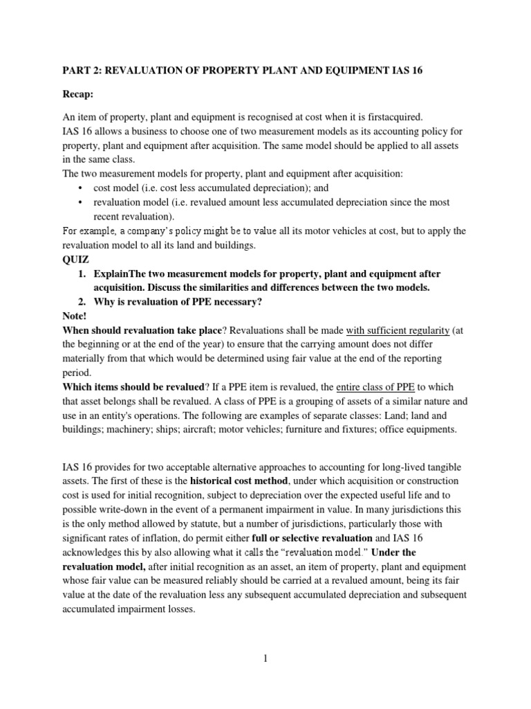 IAS 16 Part 2 Revaluation of PPE IAS 16-1 | PDF | Depreciation | Historical Cost