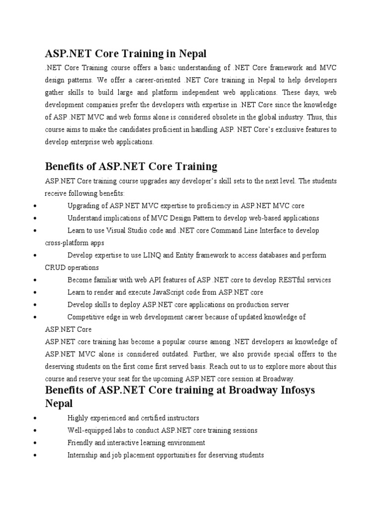 Core Training in Nepal | PDF | Web Application | Model–View–Controller
