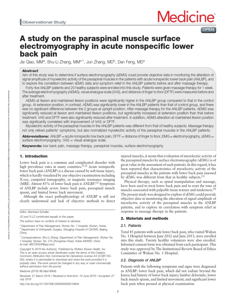 A Study On The Paraspinal Muscle Surface.36 | PDF | Electromyography ...