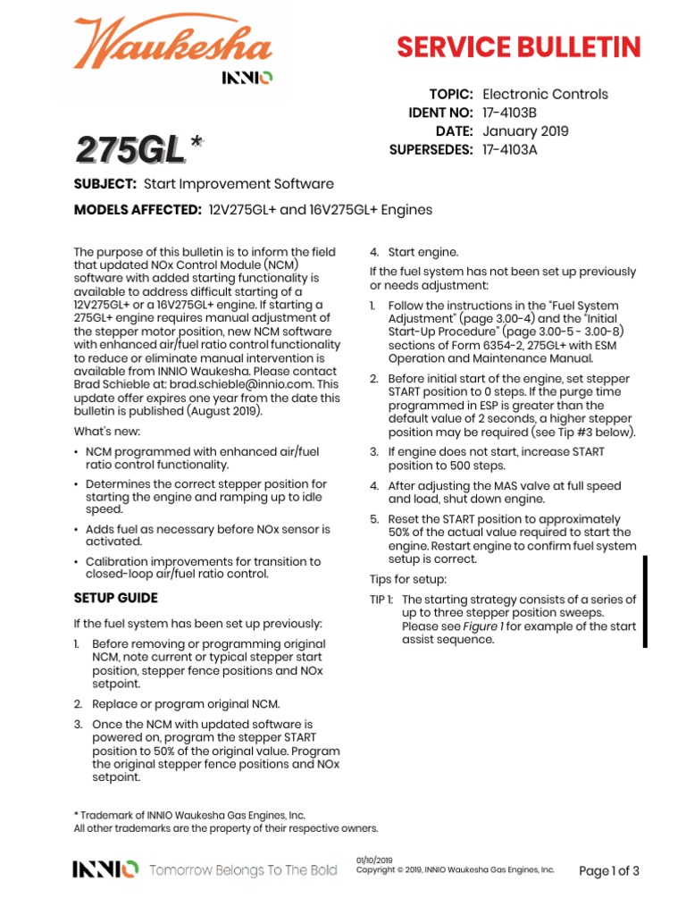 TOPIC: Electronic Controls IDENT NO: 17-4103B DATE: January 2019 ...