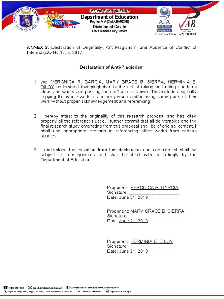 Annex 3 Declaration of Anti-Plagiarism | PDF