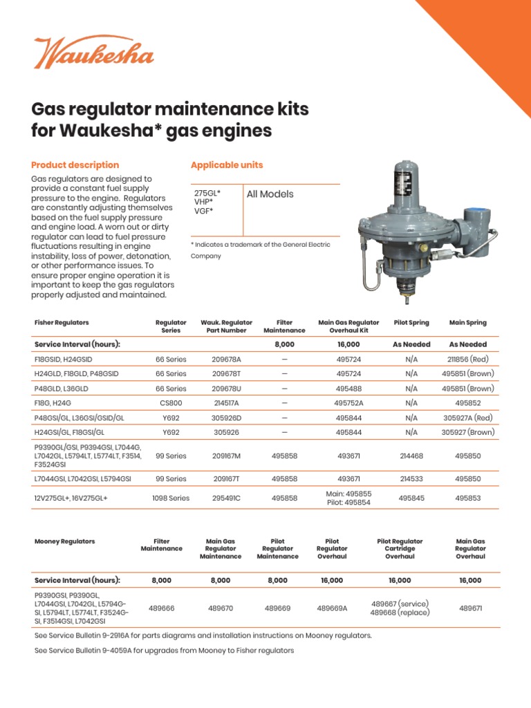 Gas Regulator Maintenance Kits For Waukesha Gas Engines: Product ...