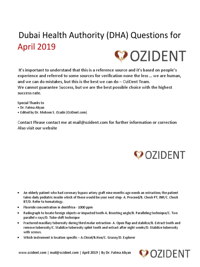 April 2019: Dubai Health Authority (DHA) Questions For | PDF | Human ...
