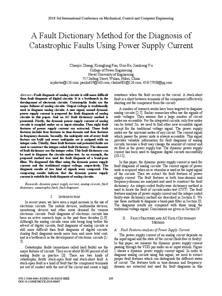 A Fault Dictionary Method For The Diagnosis Of Pdf Electronic Circuits Power Supply 