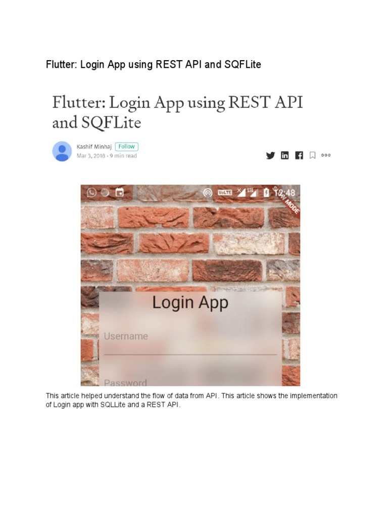 Flutter: Login App Using Rest Api and Sqflite | PDF | Computers | Technology & Engineering