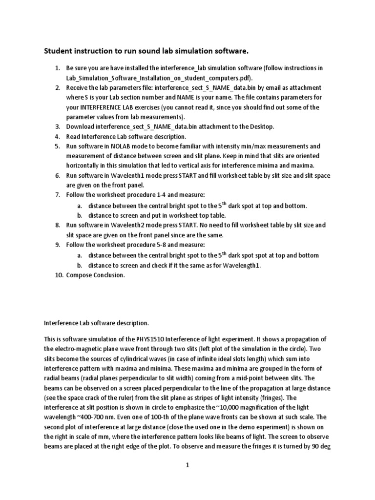 Student Instruction To Run Sound Lab Simulation Software | PDF ...