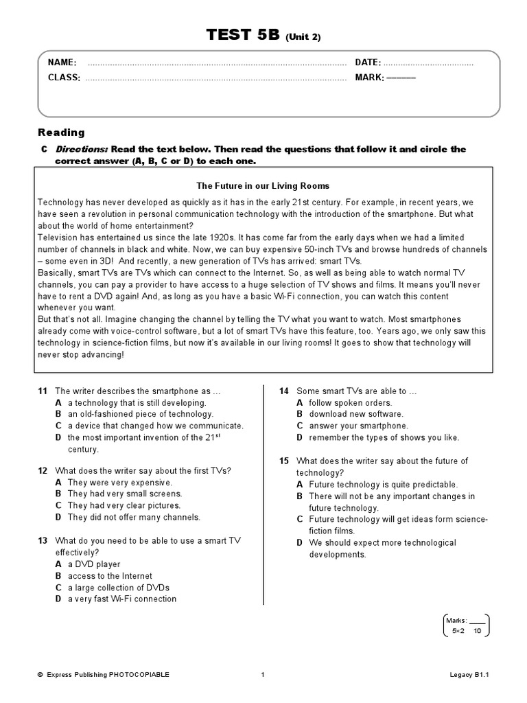 Test 5B: Reading | PDF | Computer Virus | Television