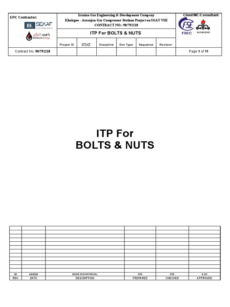 ITP For Bolts & Nuts | PDF | Specification (Technical Standard ...