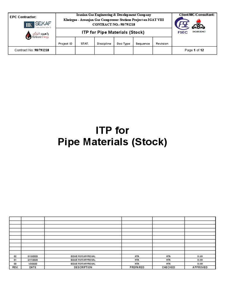 ITP For Pipe Materials (Stock) | PDF | Specification (Technical ...