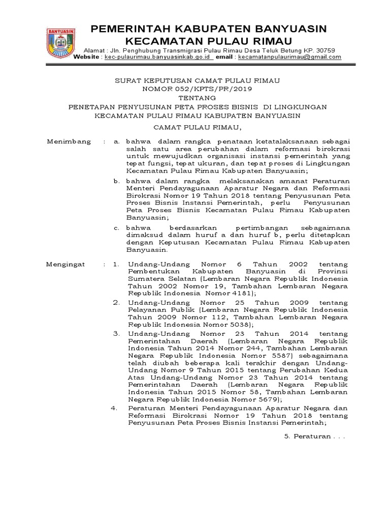 SK Peta Probis Kec. Pulau Rimau Tahun 2019 PDF | PDF