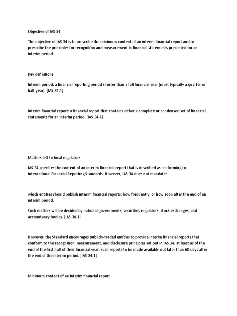 Objective of IAS 34 | PDF | Financial Statement | International ...