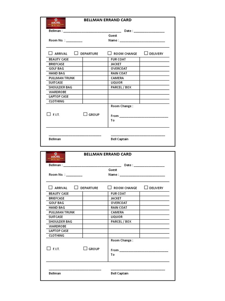 Bellman Errand Card | PDF