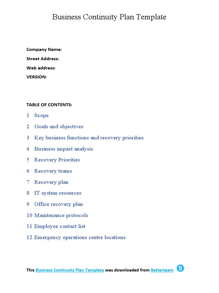 Business Continuity Plan Template | PDF