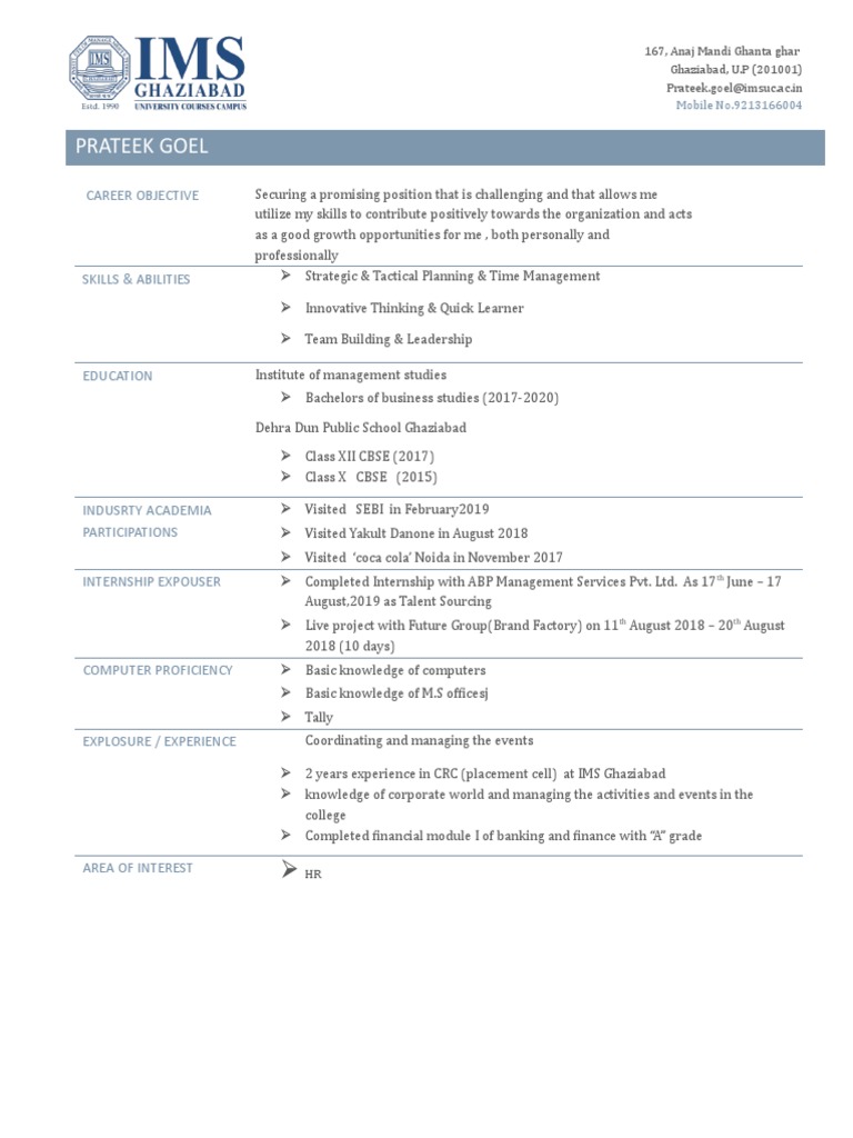 Prateek Goel: Career Objective | PDF Prateek Goel: Career Objective | PDF