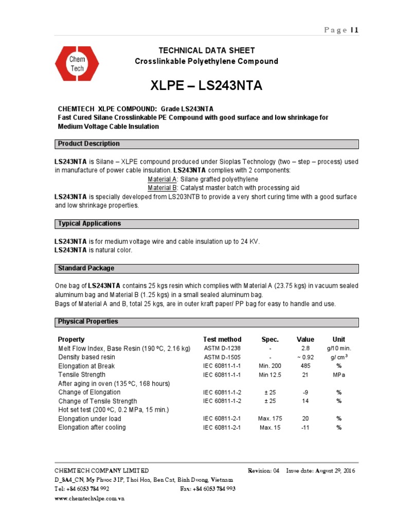 Xlpe - Ls243Nta: - 1 Technical Data Sheet Crosslinkable Polyethylene ...