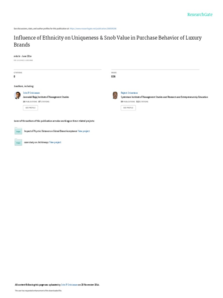 In Uence of Ethnicity On Uniqueness & Snob Value in Purchase Behavior ...