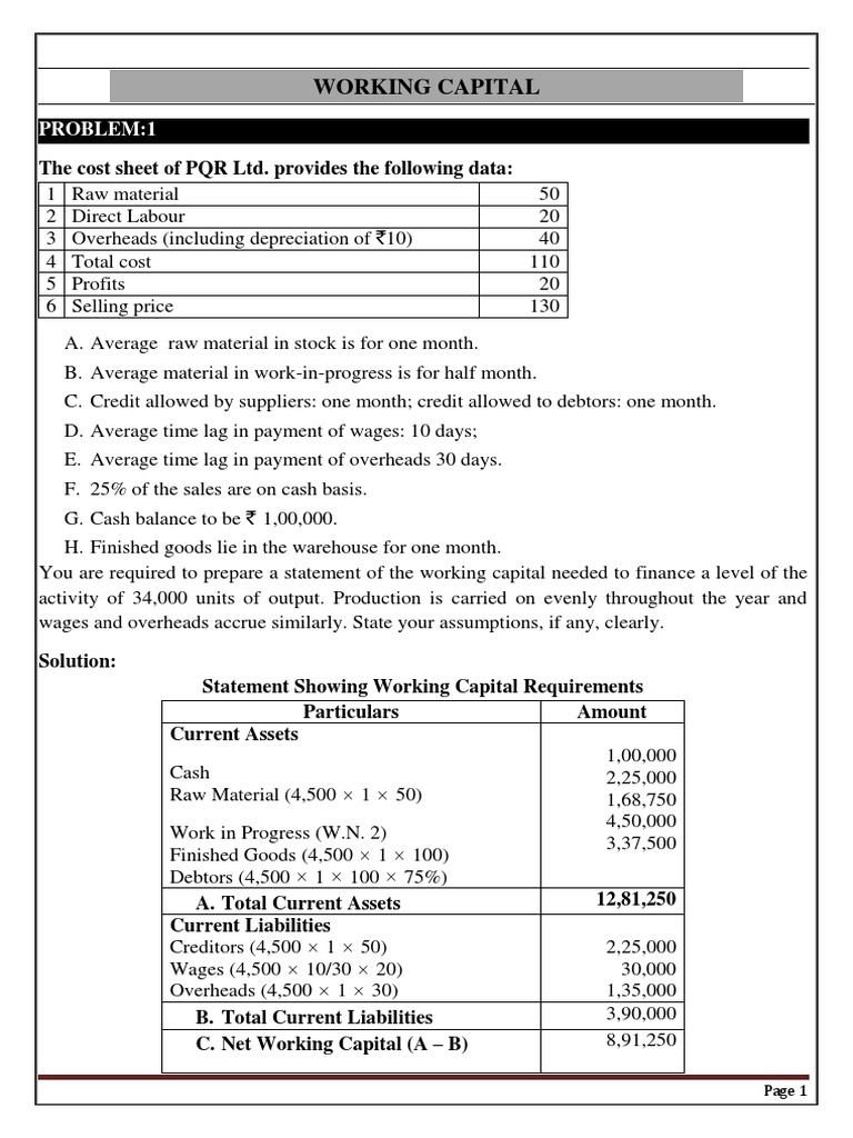 WORKING CAPITAL Requirement Numerical | PDF | Working Capital | Capital (Economics)