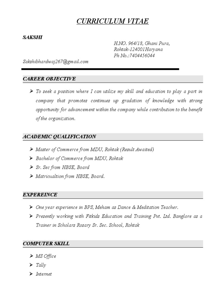 Curriculum Vitae: Sakshi | PDF