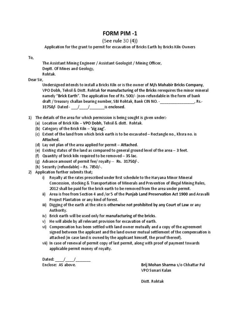 Form Pim - 1: (See Rule 30 (4) ) | PDF | Royalty Payment | Mining