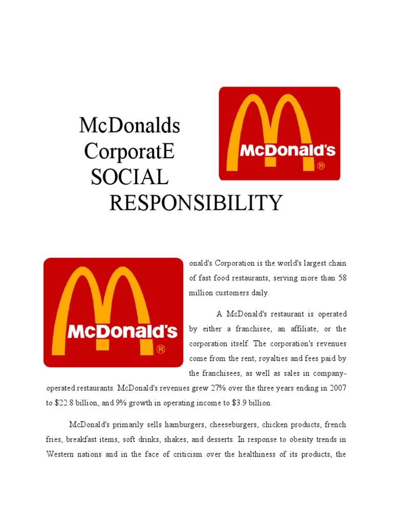 Mcdonalds Corporate Social Responsibility | PDF | Mc Donald's | Human ...