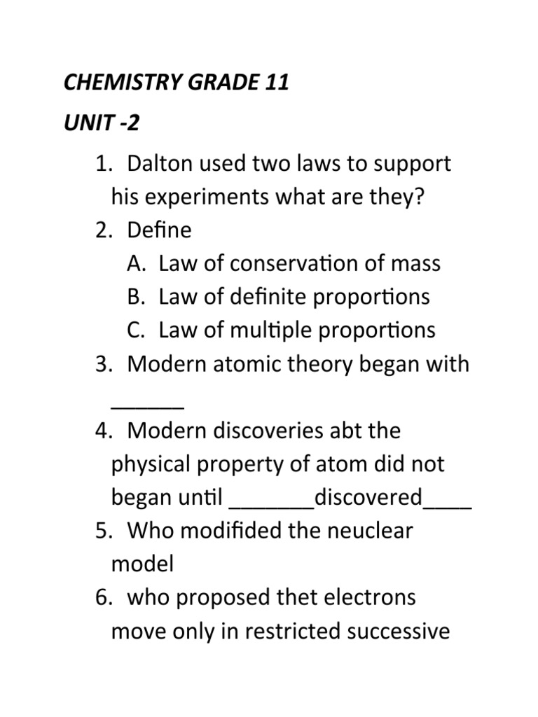 Grade 11 Chemistry Unit 2 Overview | PDF | Teaching Methods & Materials