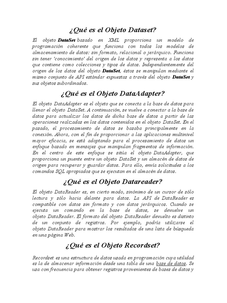 Qué Es El Objeto Dataset - Odt | PDF | Active X Data Objects | .NET Framework