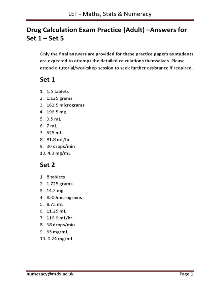 Drug Calculation - Answer Key - Children PDF | PDF