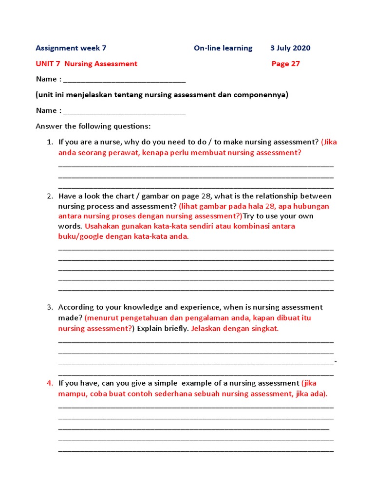 Assignment Week 7 UNIT 7 Nursing Assessment | PDF