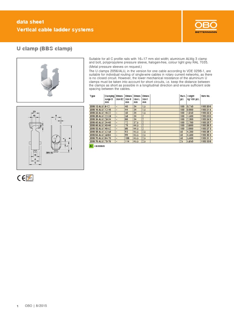 U Clamp (BBS Clamp) : Data Sheet Vertical Cable Ladder Systems ...