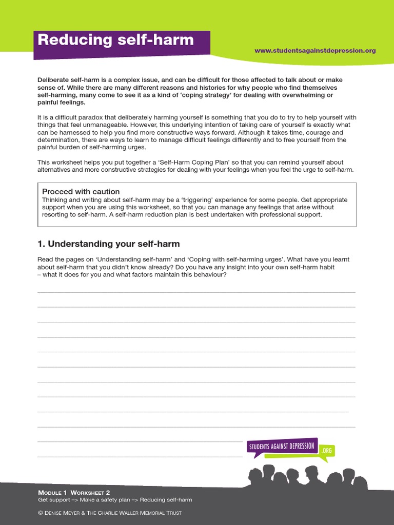 Reducing Self-Harm Worksheet | PDF | Self Harm | Feeling
