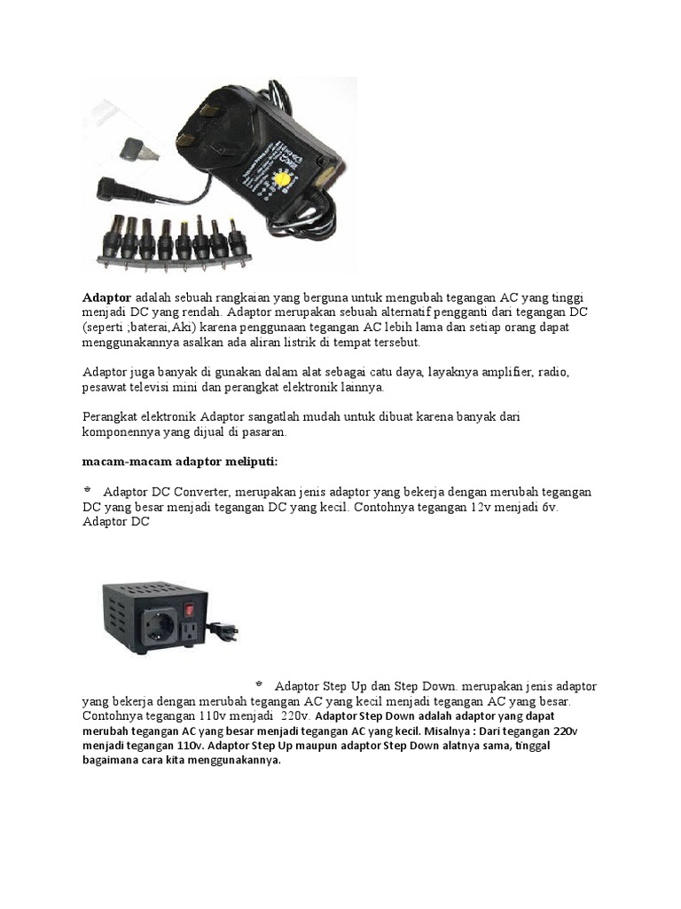 Adaptor Adalah Sebuah Rangkaian Yang Berguna Untuk Mengubah Tegangan AC ...