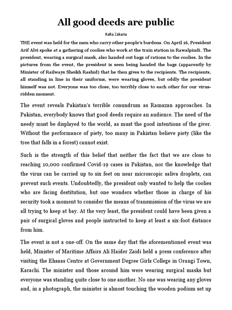 All Good Deeds Are Public: Rafia Zakaria | PDF
