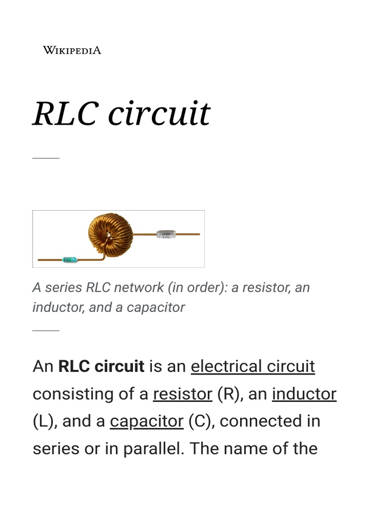 RLC Circuit - Wikipedia - 1589025170199 | PDF | Electronic Filter ...