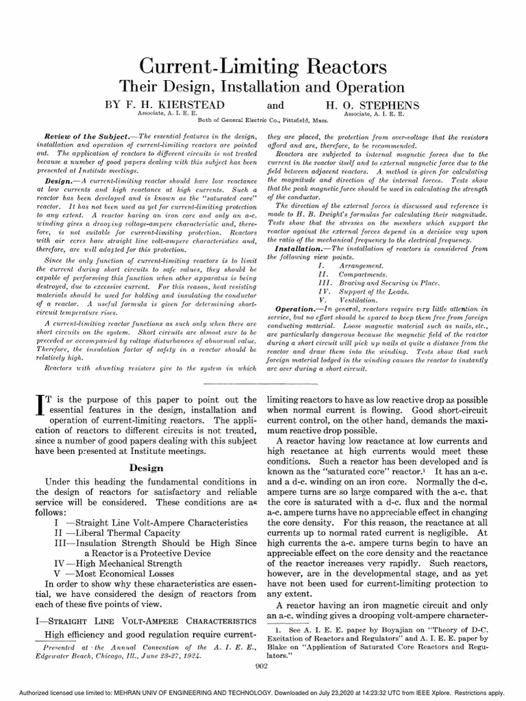 Current-Limiting Reactors: Their Design, Installation and Operation ...