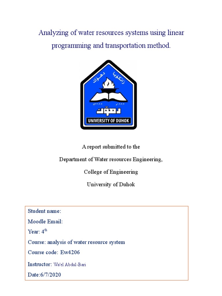 Analyzing of Water Resources Systems Using Linear Programming and Transportation Method | PDF ...