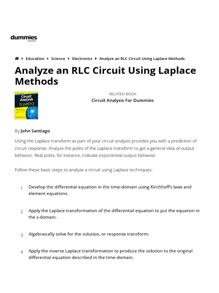 Analyze An RLC Circuit Using Laplace Methods - Dummies - 1589011872183 ...