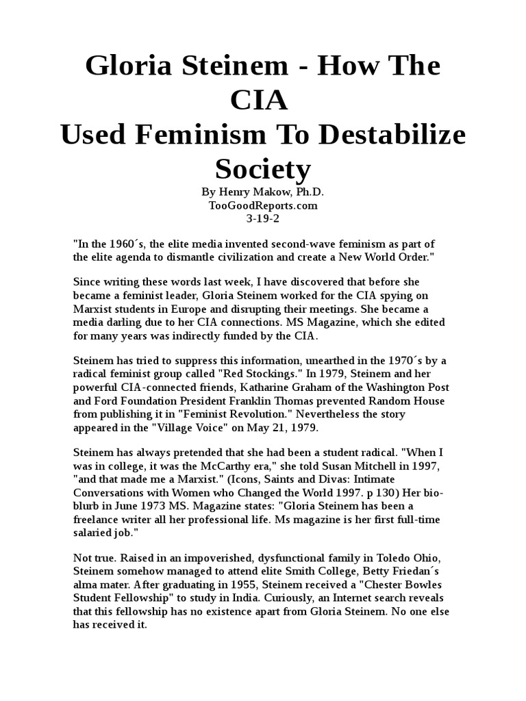 Gloria Steinem - How The CIA Used Feminism To Destabilize Society | PDF ...