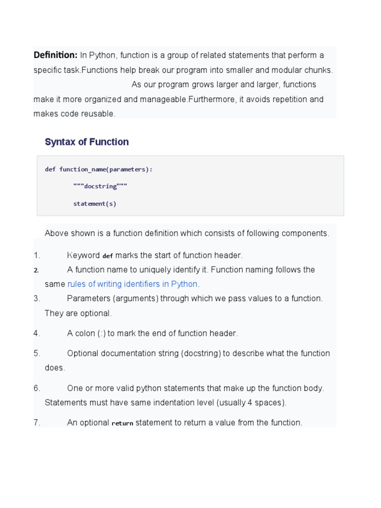 Function In Python Pdf Parameter Computer Programming Subroutine